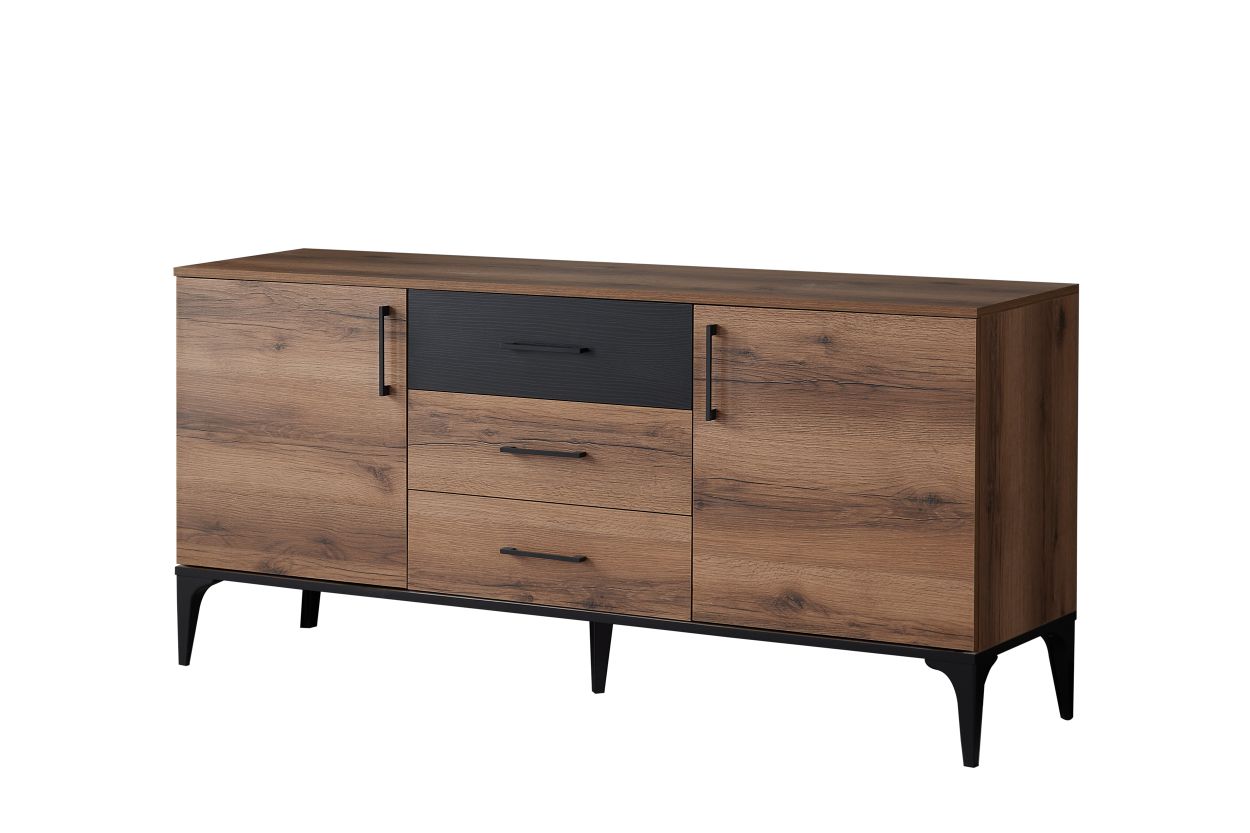 BROOKLYN BUFFET 2 PORTES BOIS 3 TIROIRES ANTRACITE - Mobilium