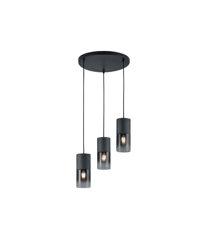 TRIO SUSPENSION ROBIN METAL NOIR MAT 3XE27 VERR FUME 37CM - Mobilium