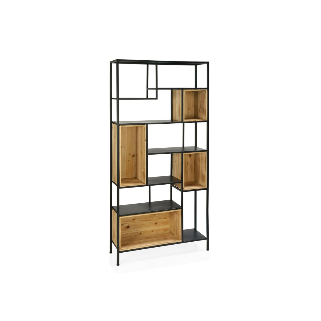 ÉTAGÈRE RECTANGULAIRE BOIS DE SAPIN MÉTAL NOIR - Mobilium