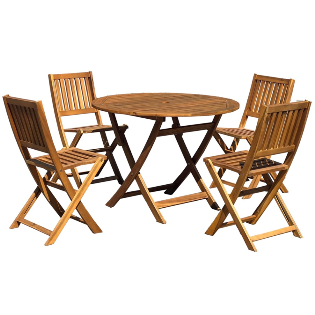 AMIROSA SET DE TABLE ROND EN BOIS ACACIA 100x74 CM +4 CHAISES - Mobilium